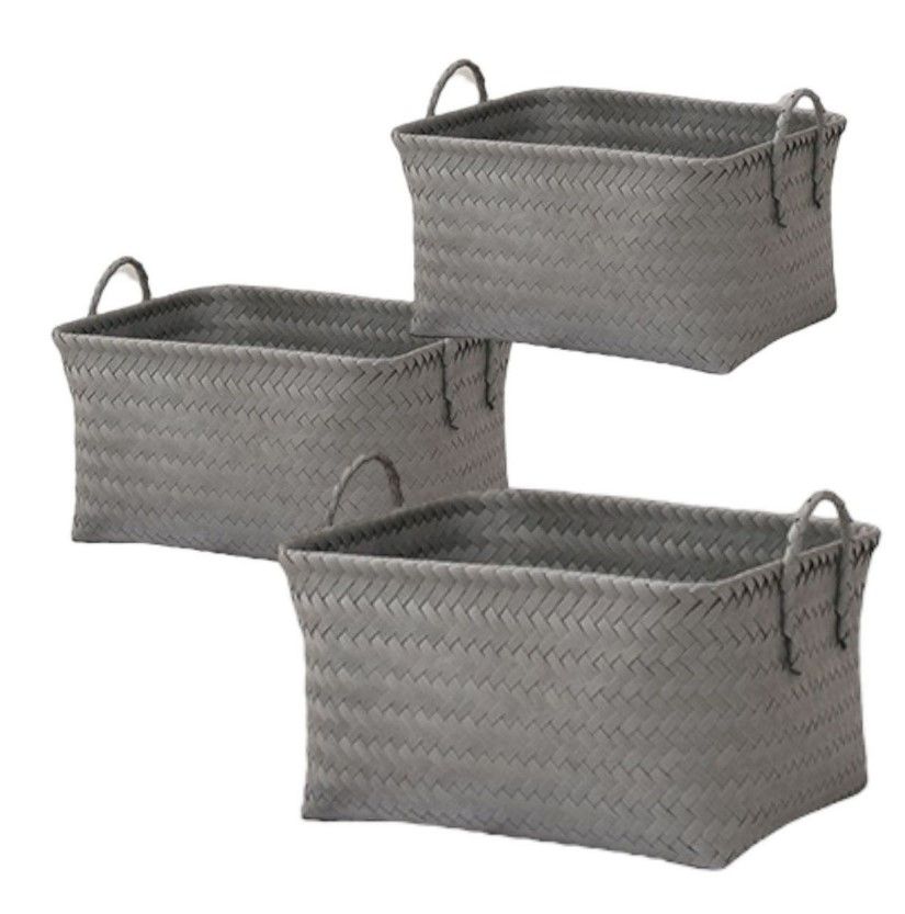Grey 3 Piece Hand Woven Collapsible Storage Bins | Shop Today. Get it ...