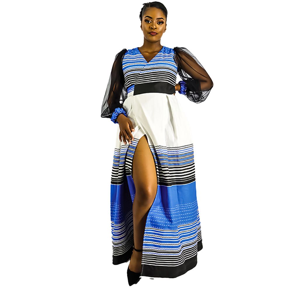 Takealot Anna-Mo Printed Blue Xhosa Mesh Wrap Dress | Shop Today. Get it Tomorrow! | takealot.com