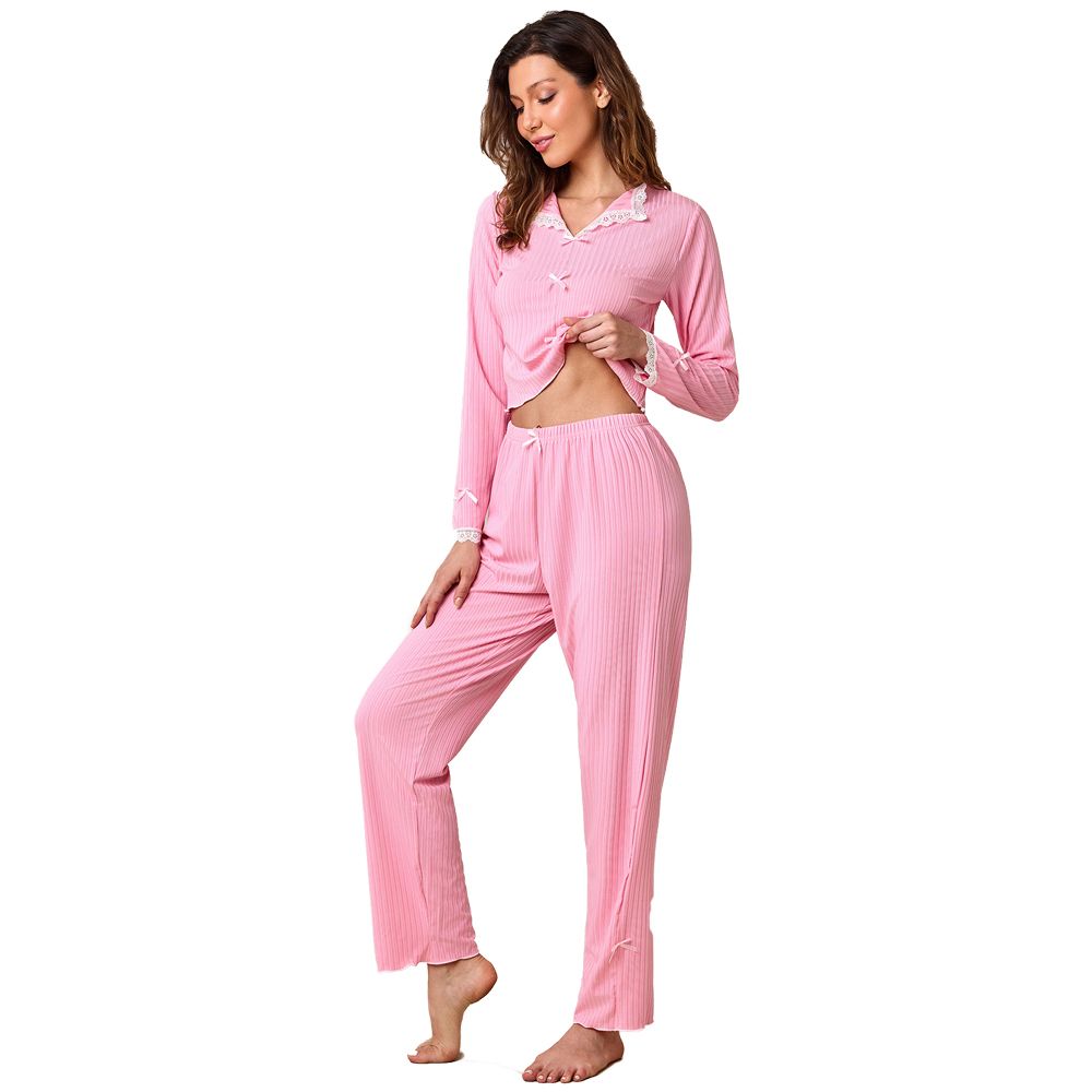 Cute Bow-Trimmed Ribbed Pajama Set | Shop Today. Get it Tomorrow ...