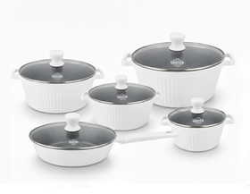 Uakeen 10-piece Non-Stick Die Cast Aluminium White Pot Set with Glass ...