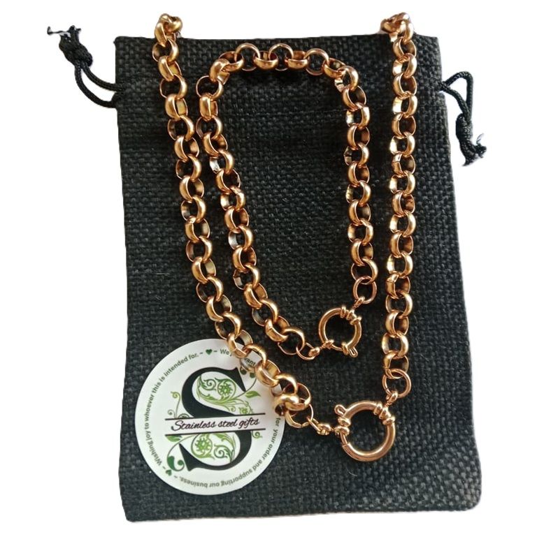 Rose Gold 8mm Roly Poly Belcher Chain Necklace & Bracelet Set - PVD ...