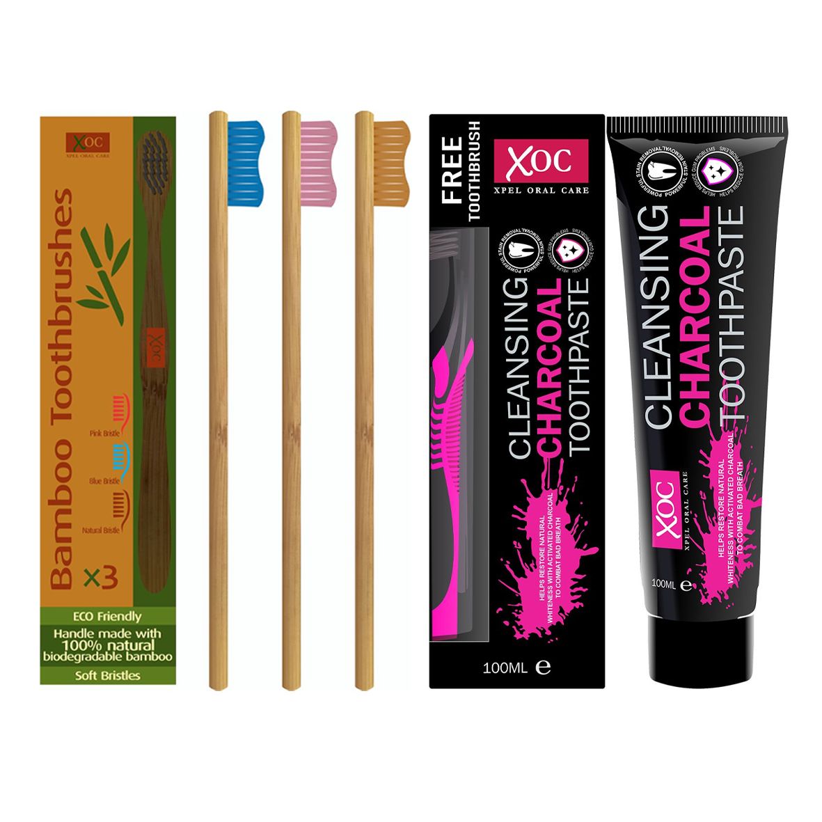 Xpel Oral Care Biodegradable Bamboo Toothbrush & Charcoal Toothpaste ...