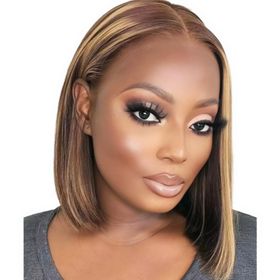 VSP P4/27 Short Straight 12 Inch Lace Frontal Wig 13x4 Ombre Highlight ...