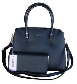 BAGCO - Black Imitation Leather Structured Tote with Dual Handles and ...