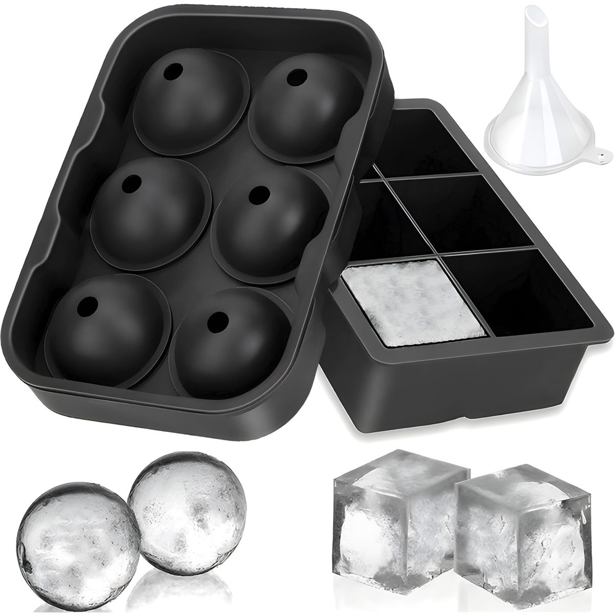 Ice Cube Trays Ice Sphere Molds Set with Lid &Funnel BPA Free Ice Tray ...
