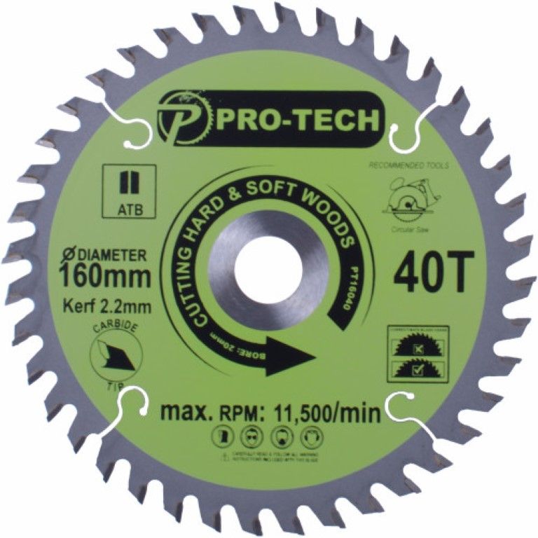 Pro-Tech SAW BLADE TCT 160 X 2.2 X 20 X 40T HARD & SOFT WOOD | Shop ...