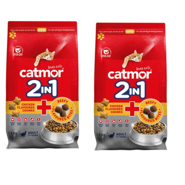 Catmor Cat Food Chicken Flavoured Chunks Adult 1+Years 2in1 (2 x 1.5kg ...