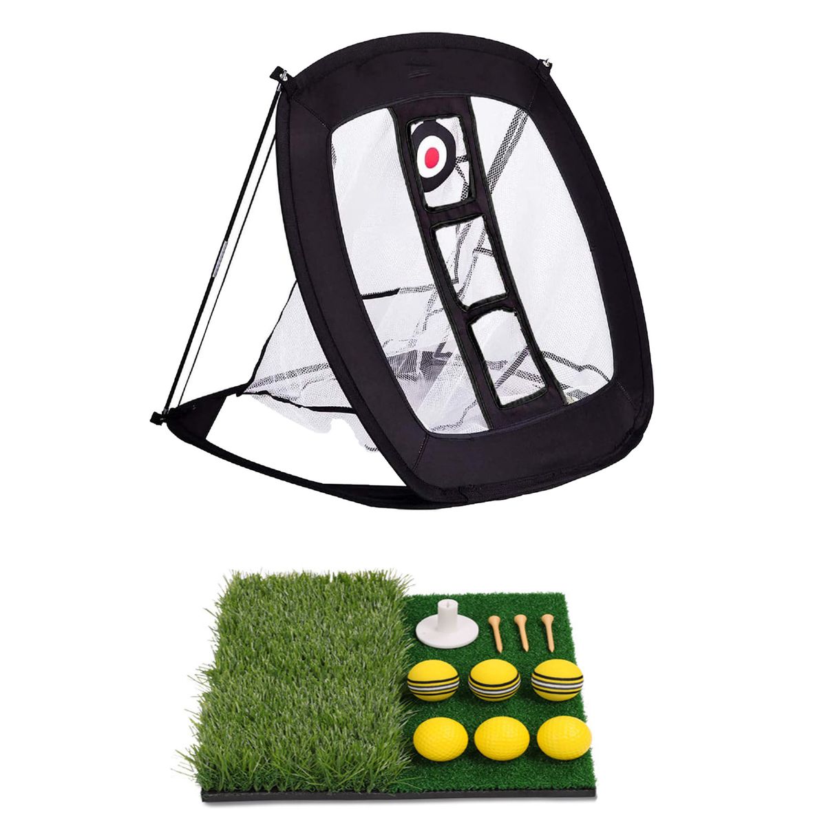 Golf Foldable 3-Target Practice Net Set with Ball Pads Spikes Tee ...