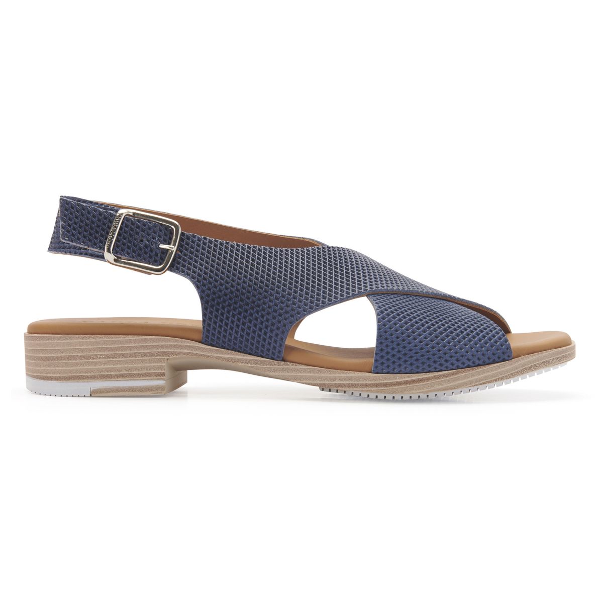 Paula Urban - Ladies Leather Textured Crossover Sandal 9-422 - Navy ...