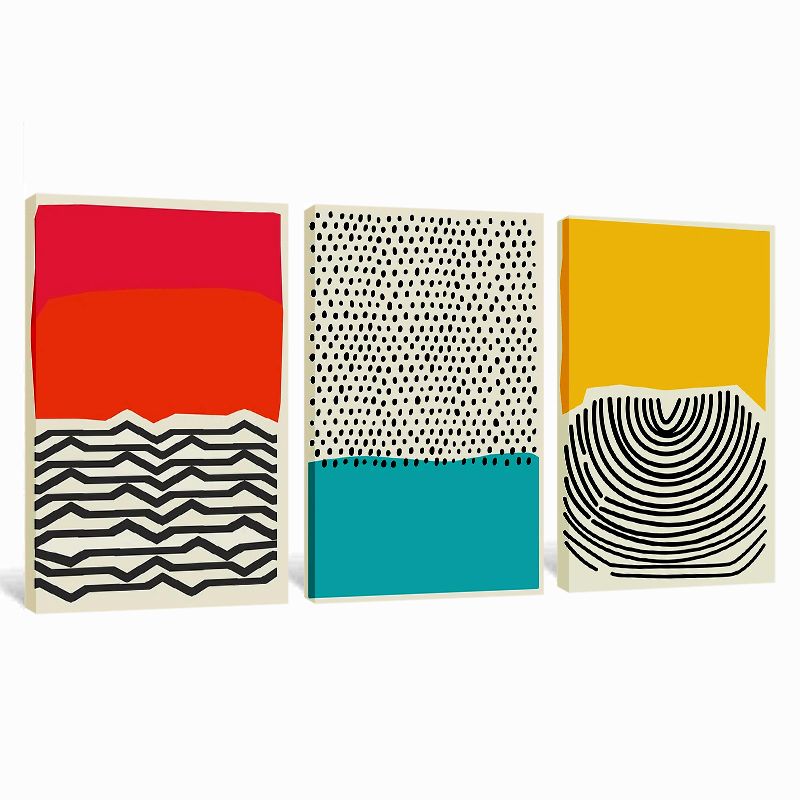 Mid Century 3 Piece Modern Abstract Color Blocks Line Canvas Wall Art ...