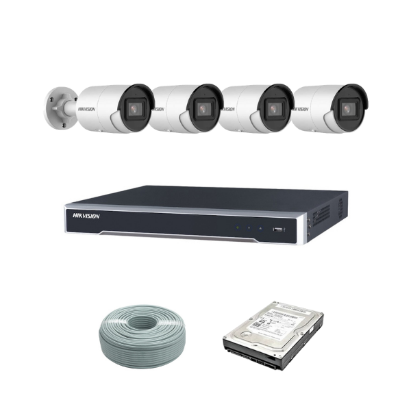 Hikvision 4MP IP kit - 8ch 4K NVR - 4 x 4MP AcuSense IP Cameras - 40M ...