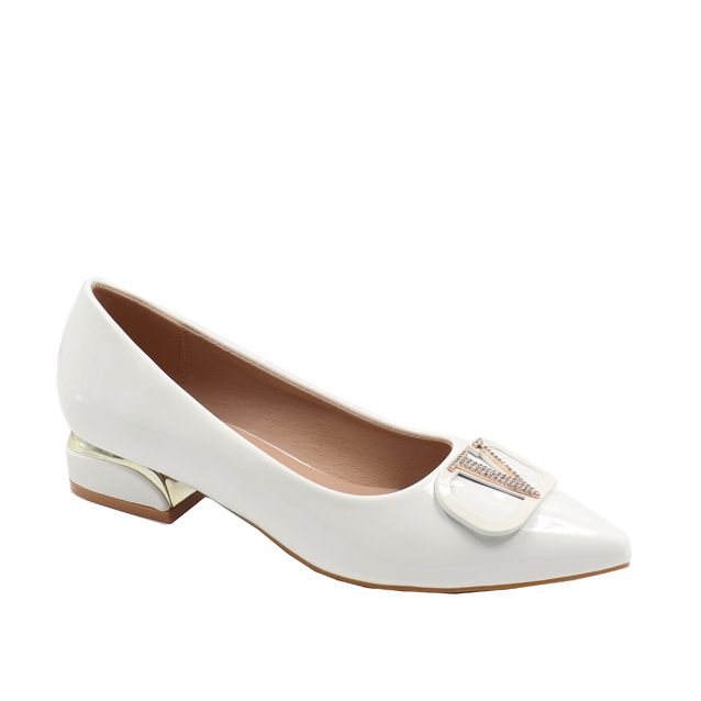 Sotto Ladies White Low Block Heel Pointed Toe Court Shoes | Shop Today ...