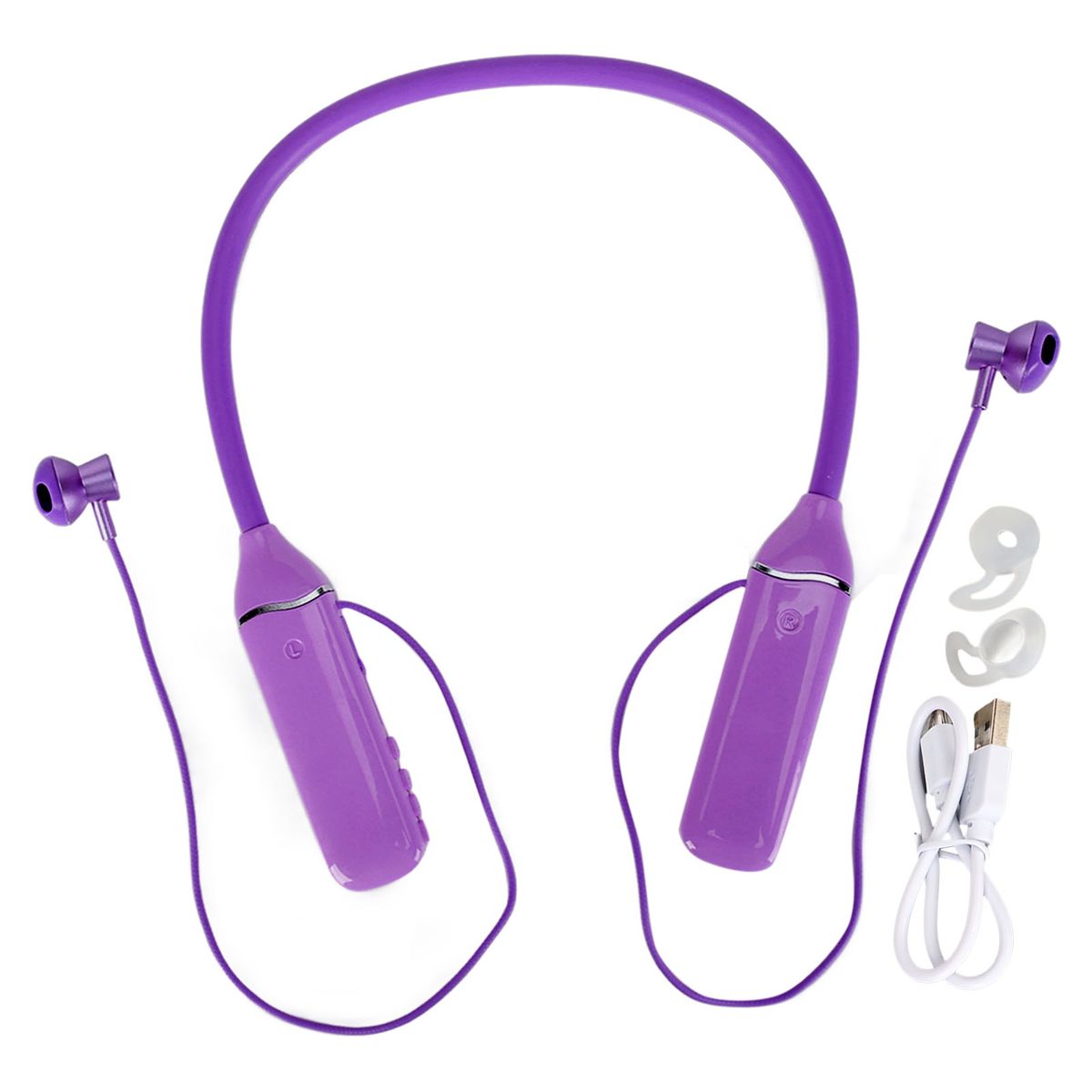 Purple Bluetooth Neckband Headphone with LED Power Display, Memory Card ...