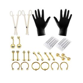 32 Piece Steel Belly Ring Tongue Body Jewelry Professional Piercing Kit ...