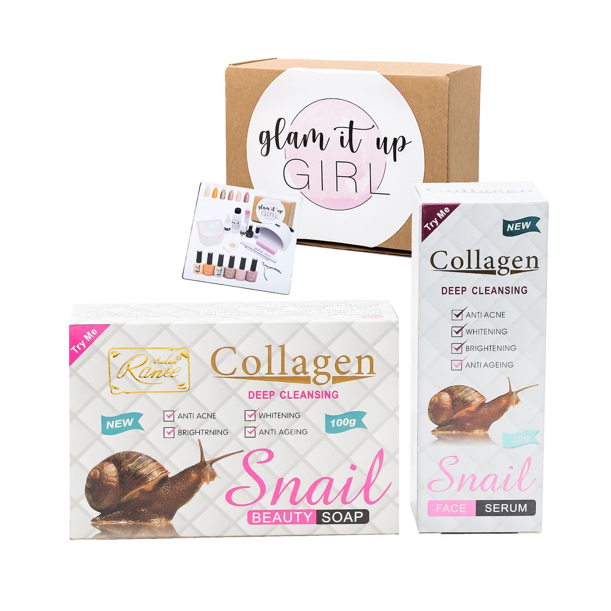 Glam It Up Girl/Collagen Snail Skin Repairing Face Serum & Bar Soap ... Glam It Up Girl/Collagen Snail Skin Repairing Face Serum & Bar Soap ...
