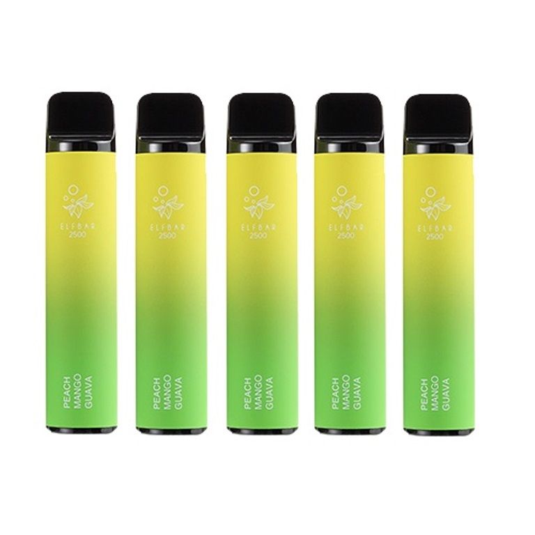 5 Pack - Elf Bar 2500 Puffs Disposable Vape - Peach Mango Guava - 50mg ...