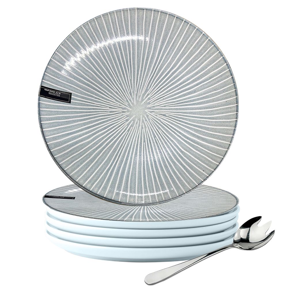 7 Pieces Set - Modern Shape Dinnerware Porcelain Plates - 10.75 inch ...