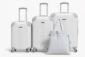 White 3-Piece Hard Shell Luggage Set with Spinner Wheels & Tote - ABS ...