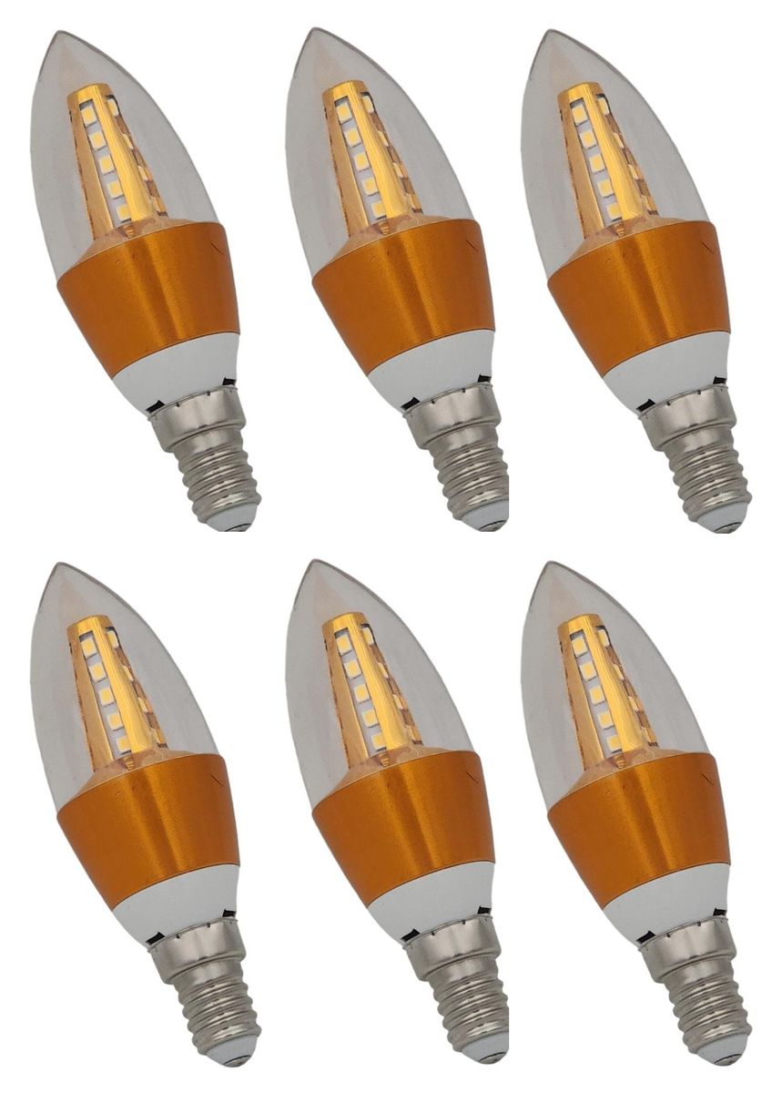 Hello Today E14 3W Tower Gold Candle LED Bulb - 6 Pack Warm White ...