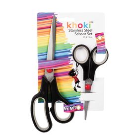 School Scissor Set - Stainless Steel - Black - 21cm + 13cm - Pack of 2 ...