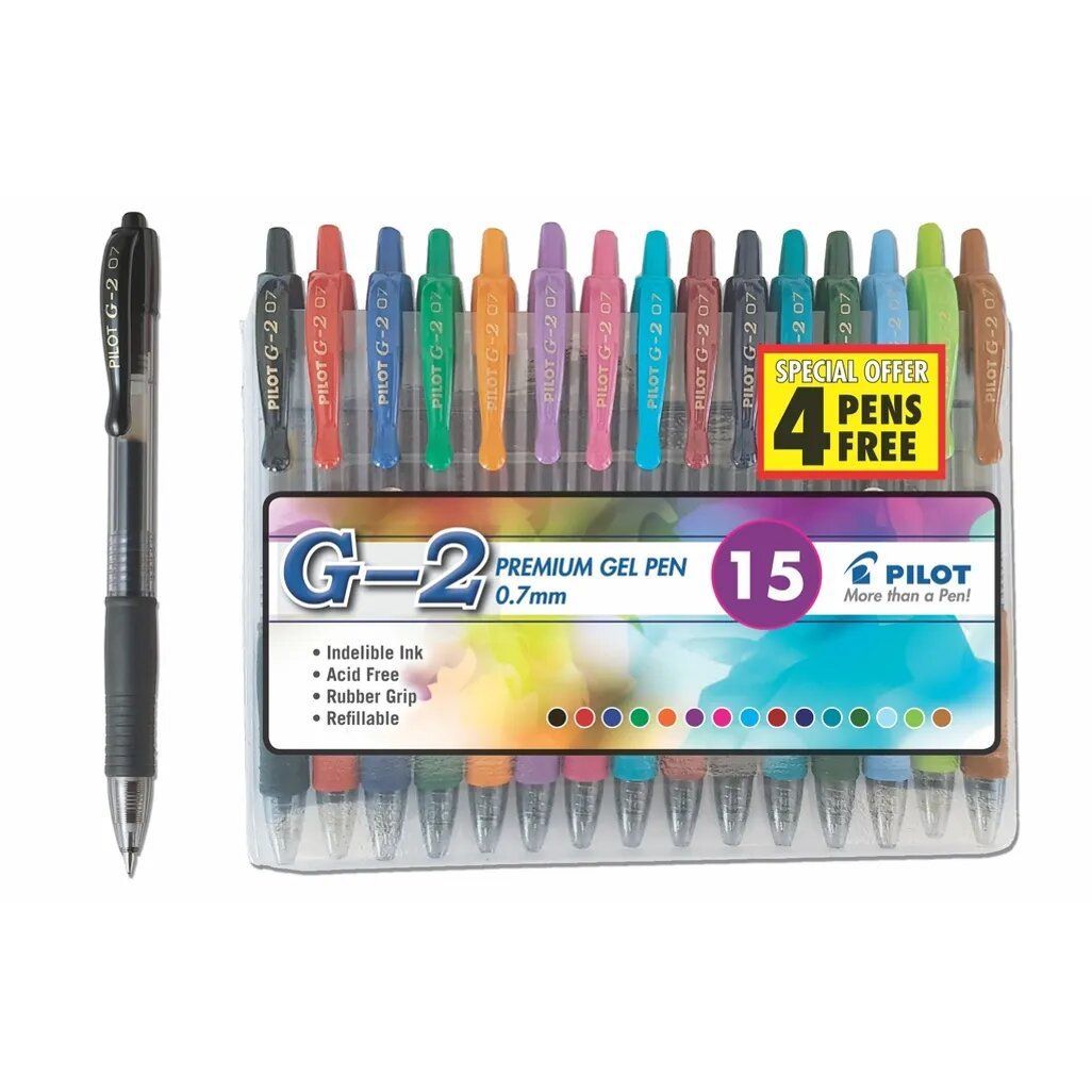 Pilot Retractable Gel Rollerball Fashion Colours 0.7mm G2 Set of 15 ...