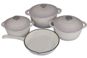 Delica 7 Piece Authentic Cast Iron Dutch Oven Cookware Pot Set - Ivory ...