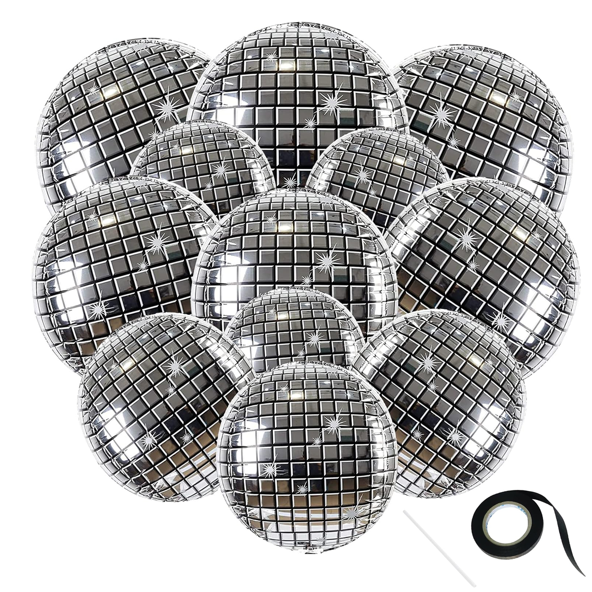 12 Pack Disco Ball Balloons 4 Size 4D Sphere Foil Party Decoration ...