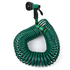 15m Recoil Garden Hose Curly Water Hose with 7 Pattern Spray Nozzle No ...