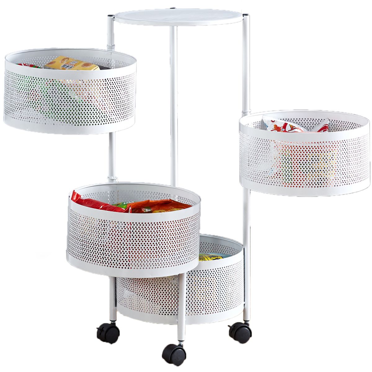 4 Tier Rotatable Metal Storage Trolley Cart Shelf Mobile Rack Organizer ...