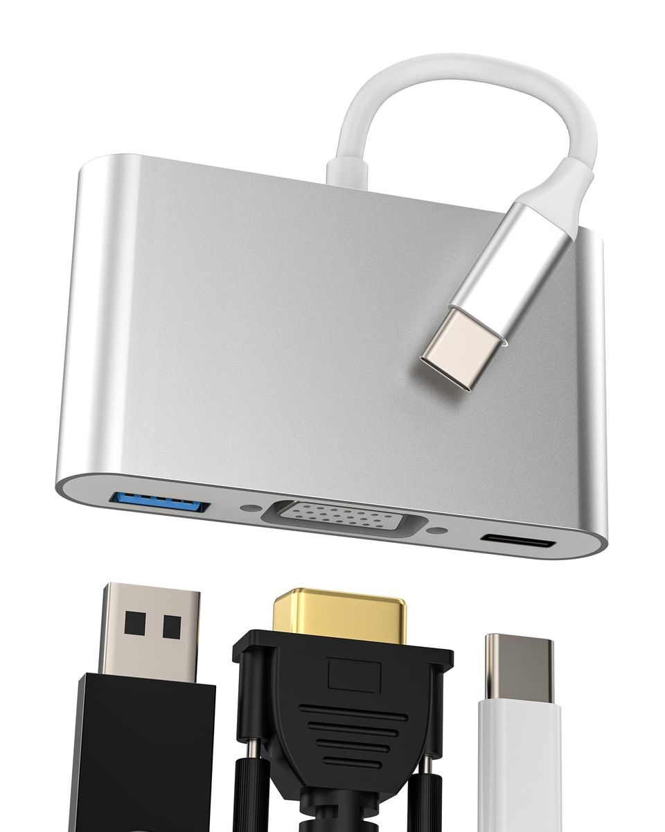 USB-C to VGA 3-in-1 Multiport Adapter (USB-C / VGA / USB-A)Converter 4K ...