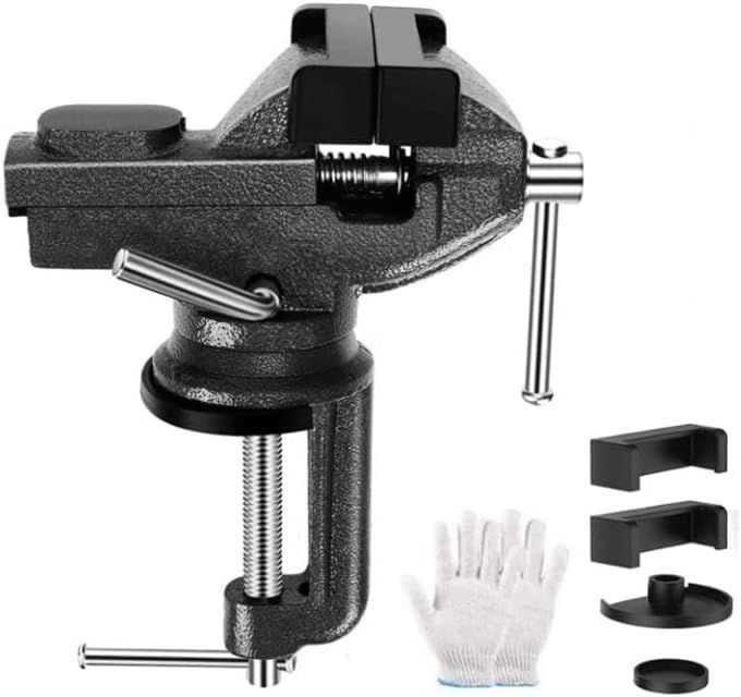 360 Degree Rotating Table Bench Vise Clamp With 4 Rubber Pads & Gloves ...