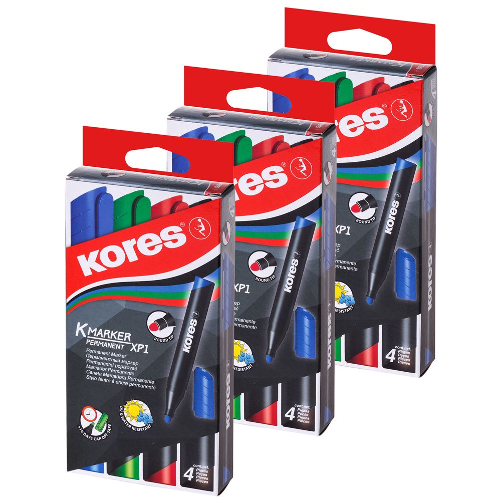 Kores Permanent Markers Round tip - Assorted of 4 Pieces - 3 Pack | Buy ...