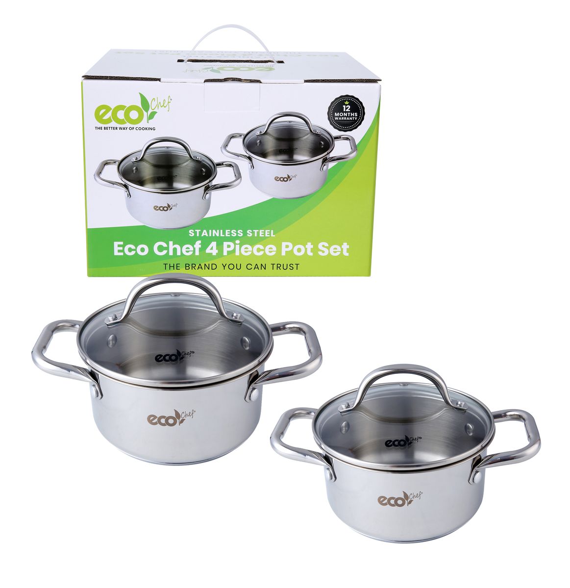 Eco Chef Stainless Steel 4 Pc Pot Set withids | Shop Today. Get it ...