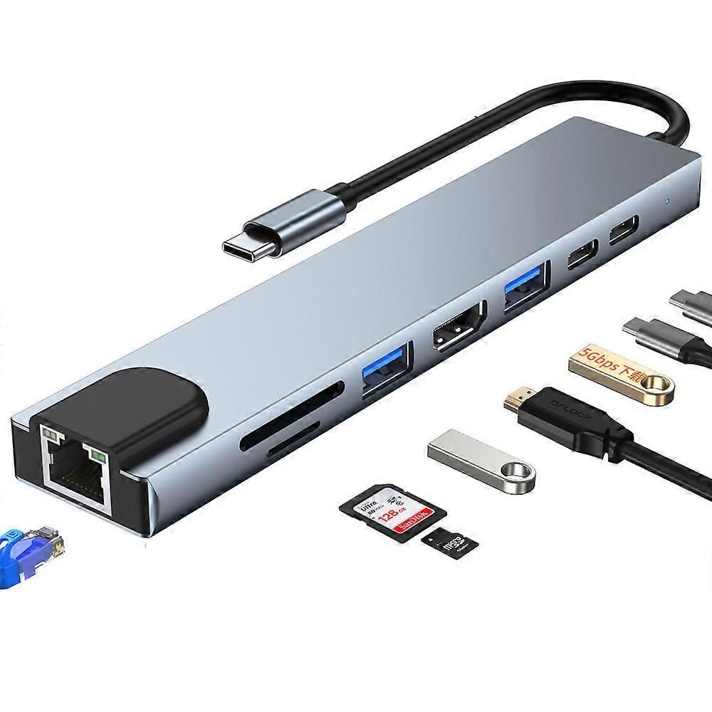 Usb C Hub Docking Station 8 In 1 Type-c With Nic Multiport Hdmi Adapter ...