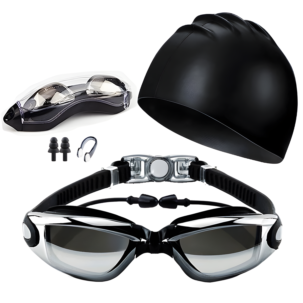 Swimming Goggles Anti-Fog Swim Cap Ear Plug Nose Clip Train Equipment ...