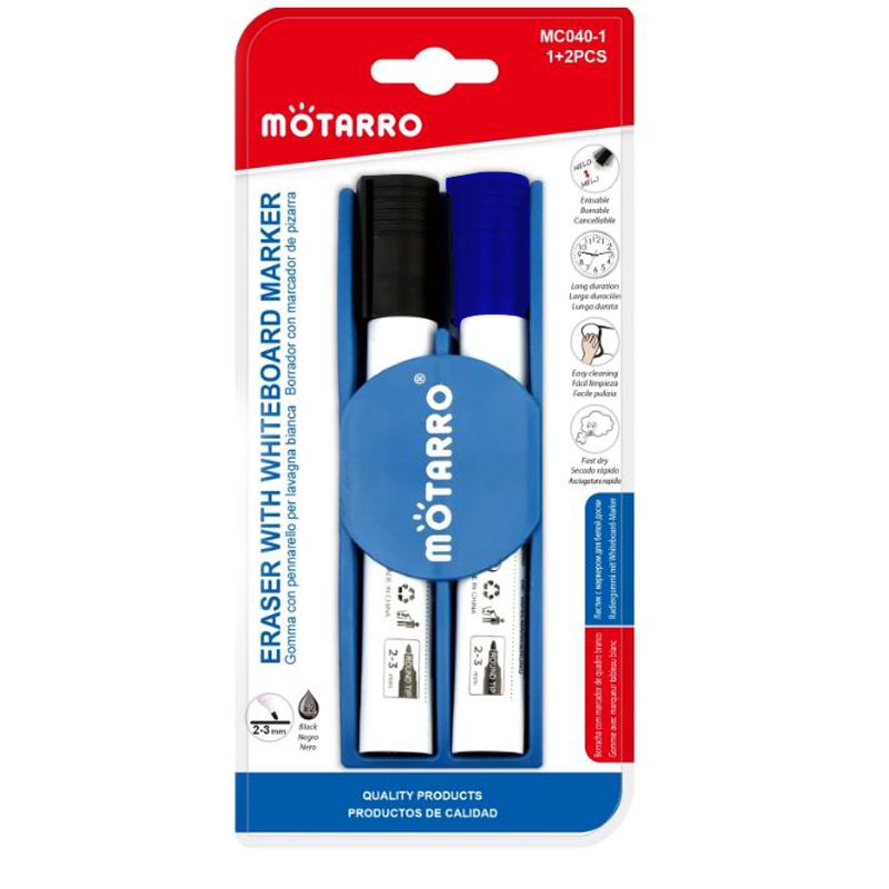 MOTARRO 2Pcs Whiteboard Marker Pen with Eraser Blue and Black | Shop ...
