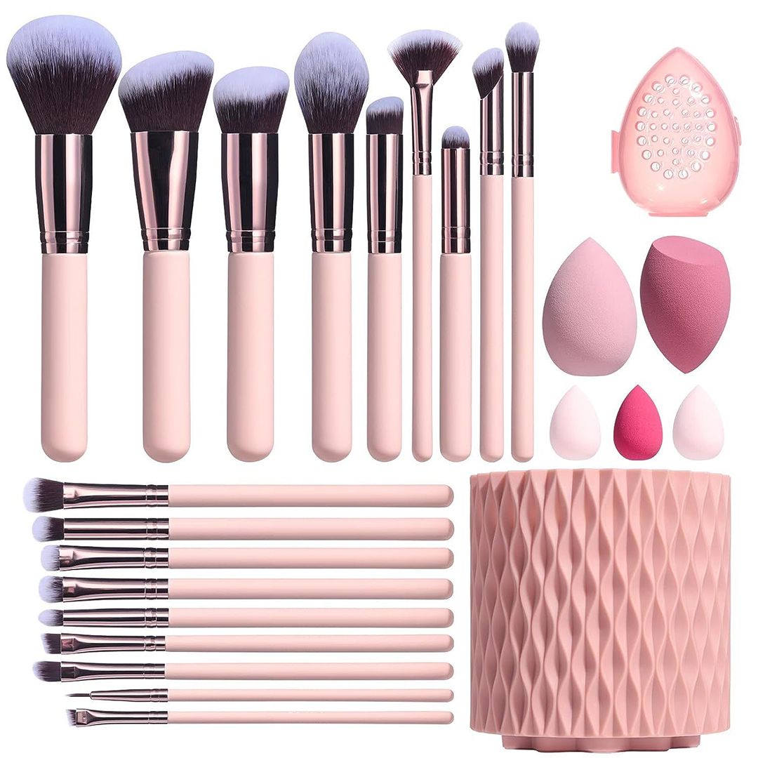 18 Pieces Makeup Brushes Set with 5 Sponges & Holder & Sponge Case ...