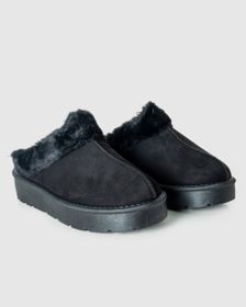 Women Black Round Toe Rubber Sole with Faux Fur | Shop Today. Get it ...