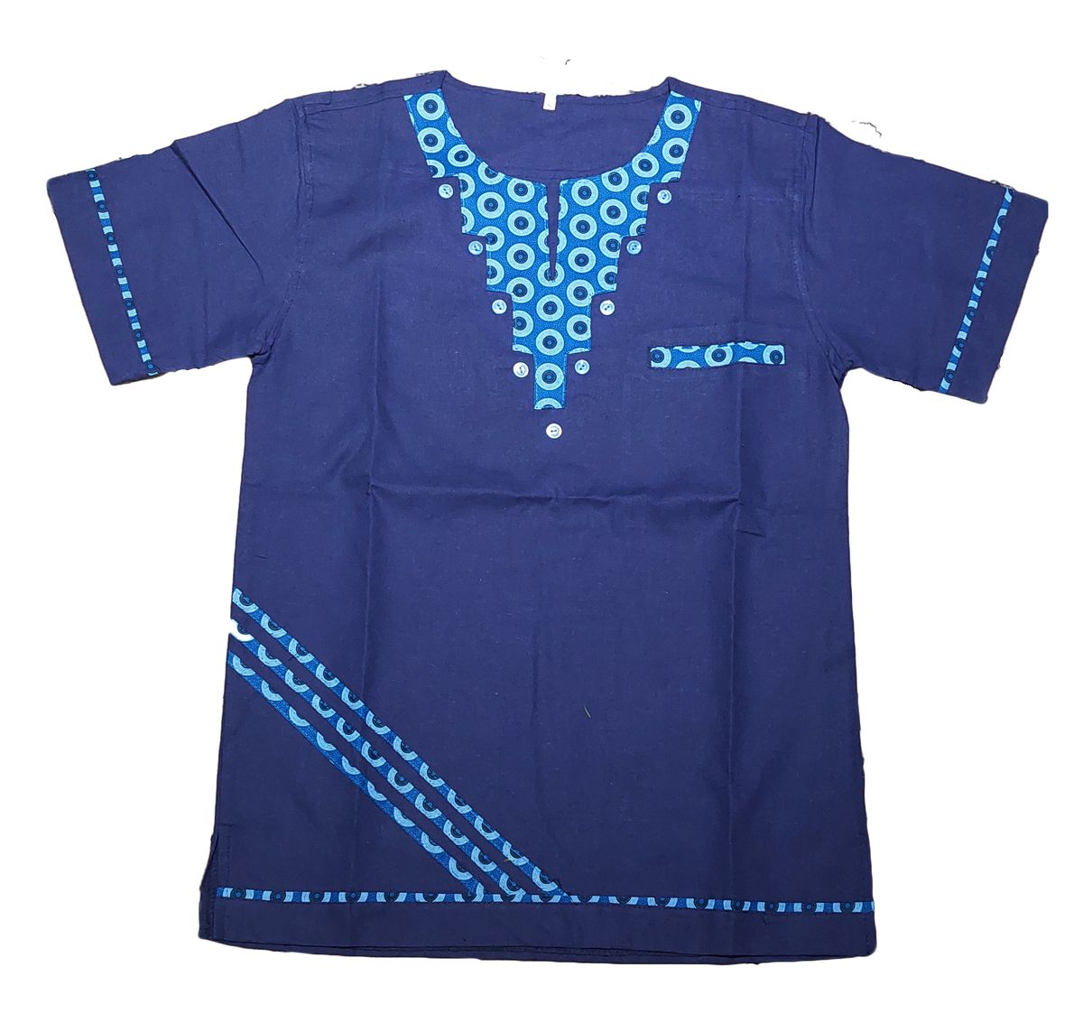 African Traditional T-Shirt For Men Short Sleeve Navy & Light Blue ...