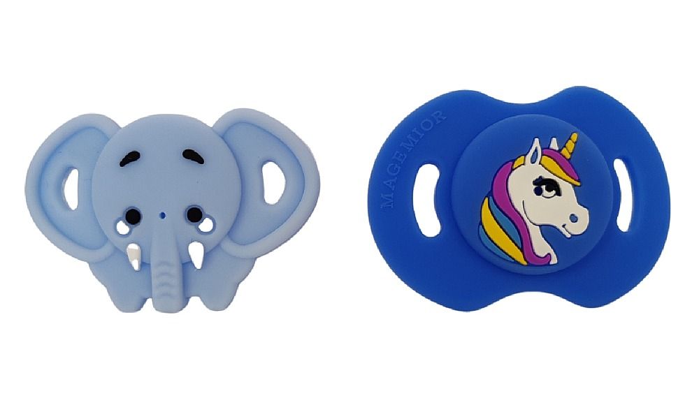 Funny Dummy Pacifiers For Babies - 2 Pack Silicone Ele & Unicorn Design ...