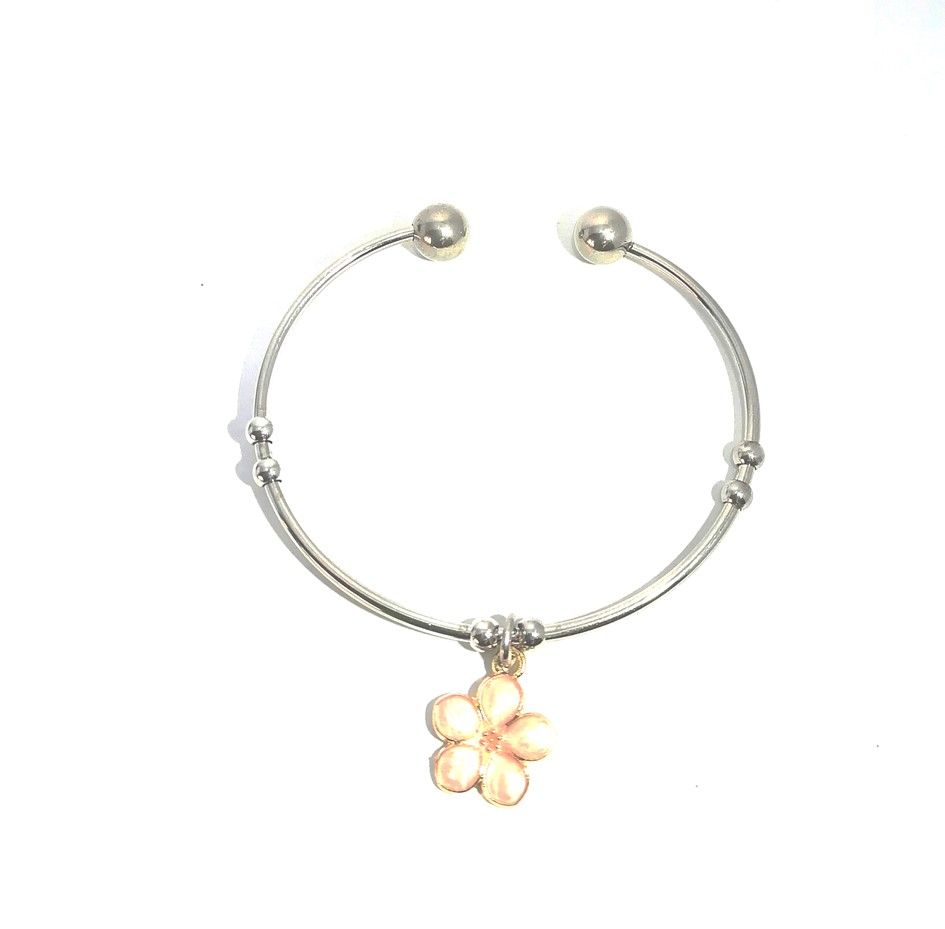 Stainless Steel Open End Bangle With Ball Endings And Flower | Shop ...