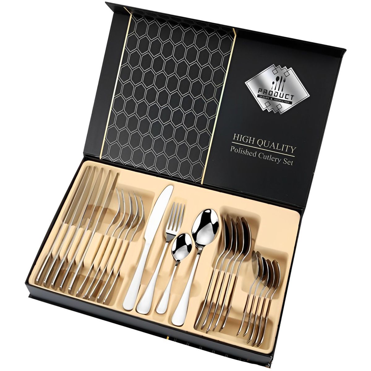 24-Piece Stainless Steel Flatware Set Service for 6, Tableware Cutlery ...