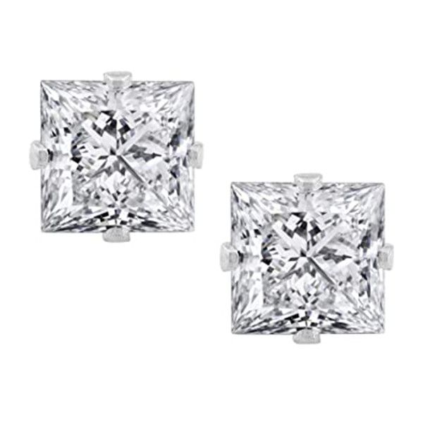 Pristina 4 Claw Faceted Square Diamond Studs Cubic Zirconia Stud ...