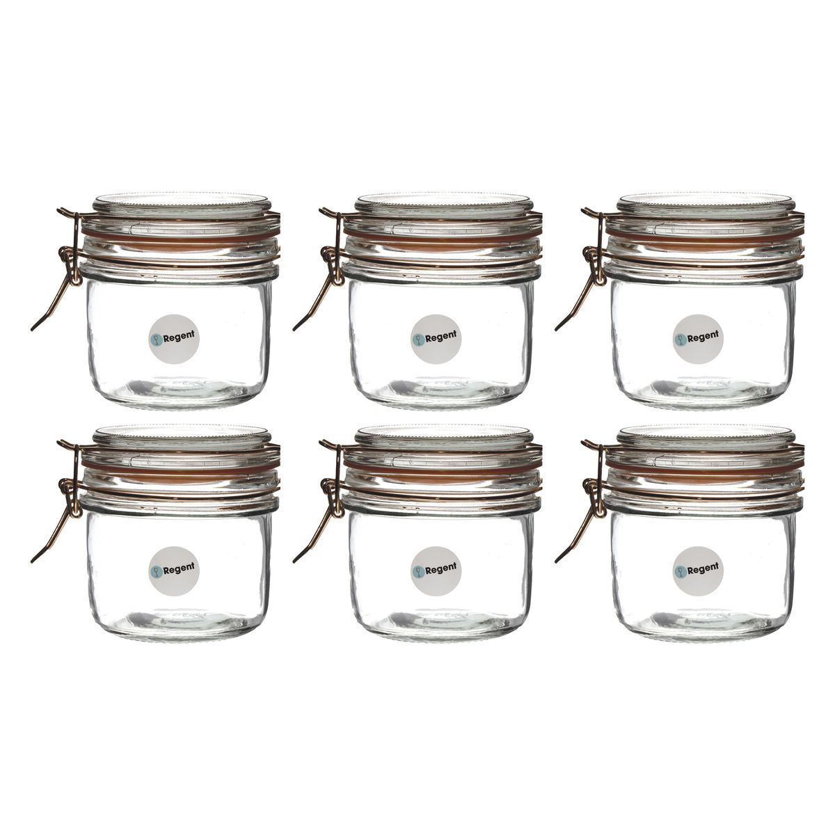 Regent 200ml Glass Round Hermetic Jars With Rose Gold Clip 6 Pack ...