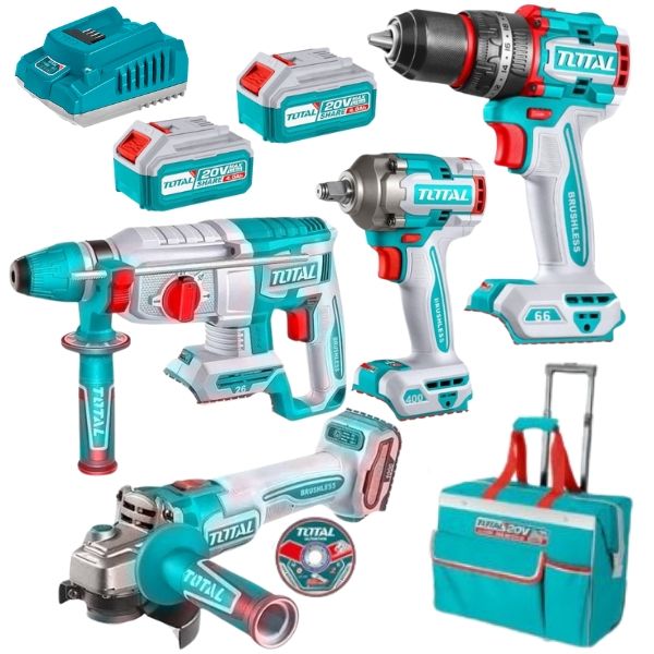 Total Tools - Cordless 5 Piece Powertool Combo Kit - Batteries ...