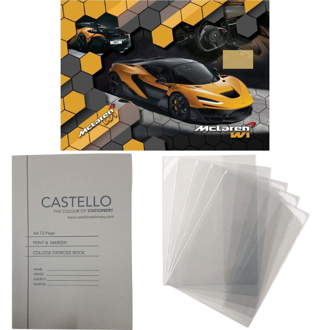 10 A4 Exercise Books F/M (72 P) + A4 Yellow Car Book Cover & Plastic ...