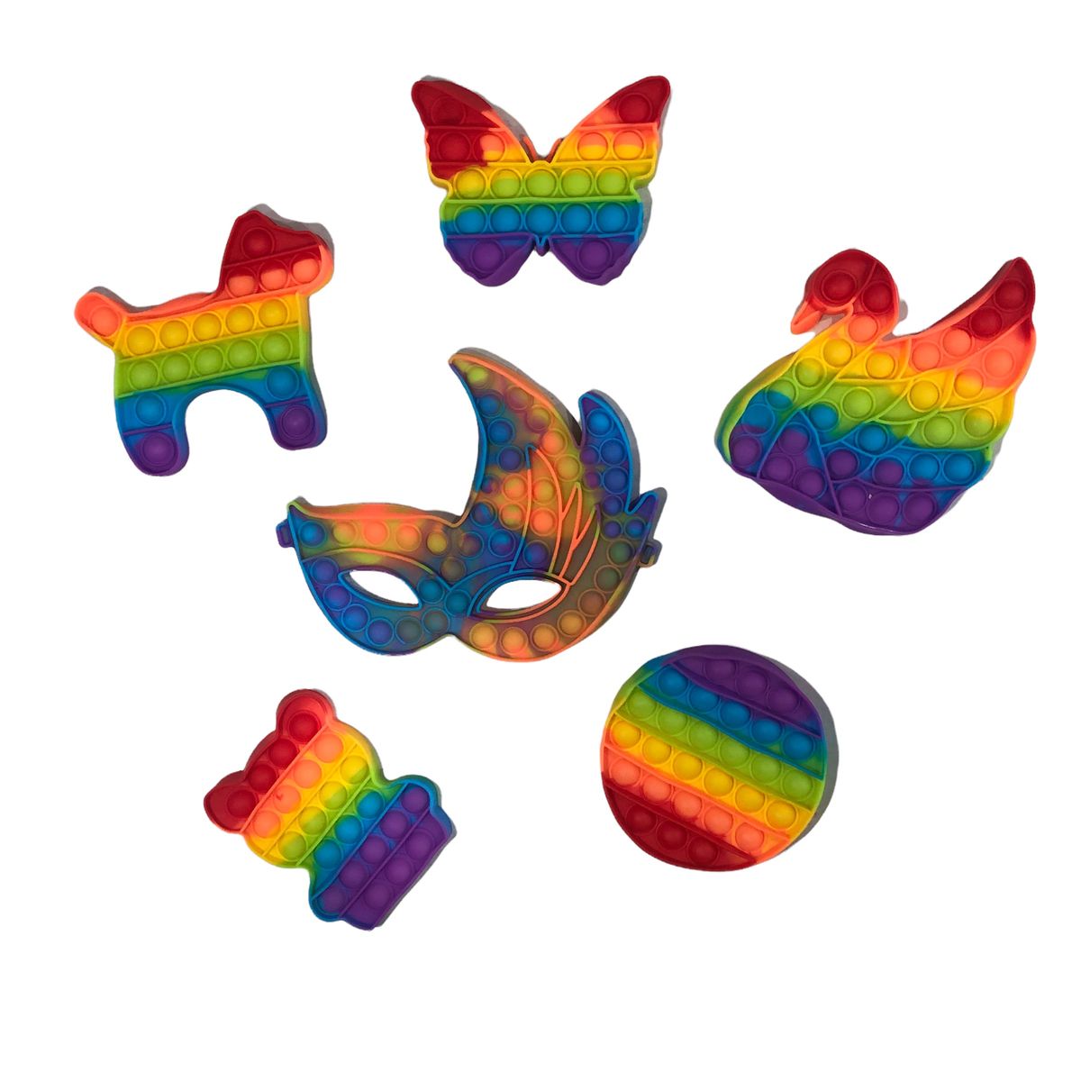 Rainbow Coloured Pop It Fidget Toys Including Fidget Mask - 6 Pieces ...
