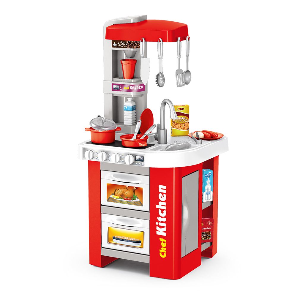 Red Pretend & Play Kitchen Set with Light, Sound & Effects - 49 ...