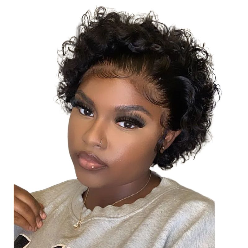 Short Curly Wave Pixie Cut Wig Human Hair 13x1 HD Lace Front Wigs ...