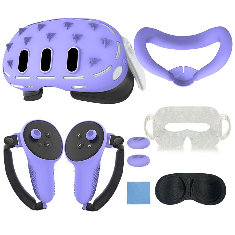 7-in-1 3D Silicone Cover for Meta Quest 3 Soft Shell Skin - Purple ...